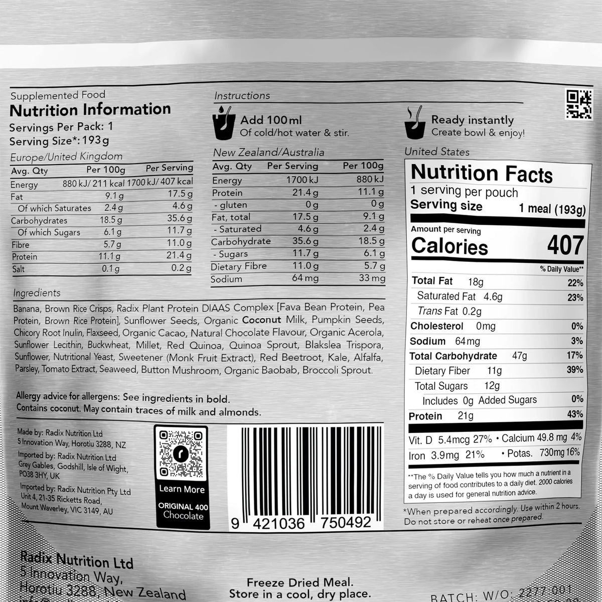 Original Range | Freeze Dried Breakfasts | Radix Nutrition